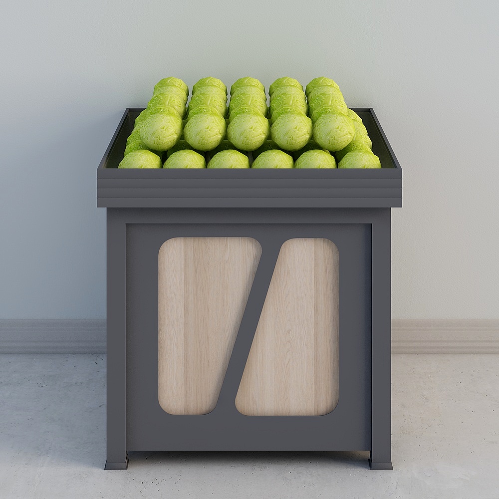 钢木蔬果堆头+包菜3D模型下载_货架/展台/展柜3D模型下载_免费3Dmax模型库-酷家乐