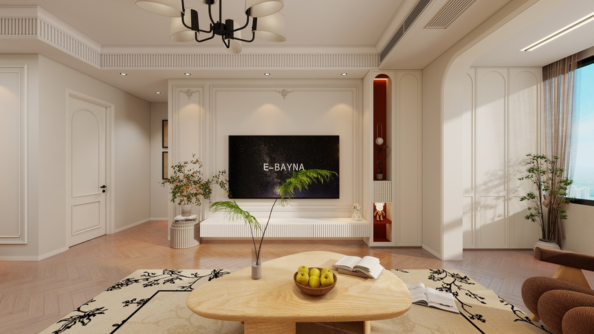 【优秀方案】奶油109m2法式109㎡3室装修效果图-装修设计方案-酷家乐3D云设计